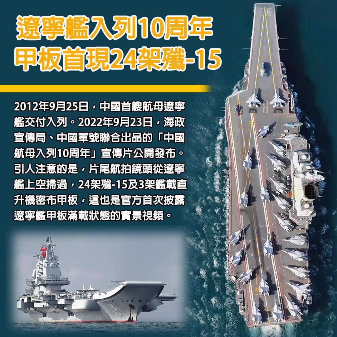 (威武)遼寧艦入列10周年，甲板首現24架殲-15 - 時事台 - 香港高登討論區